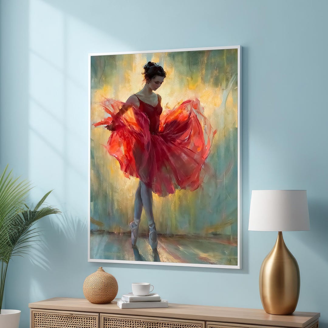 Serene Ballerina in Red - Elegant Ballet Canvas Wall Art ...