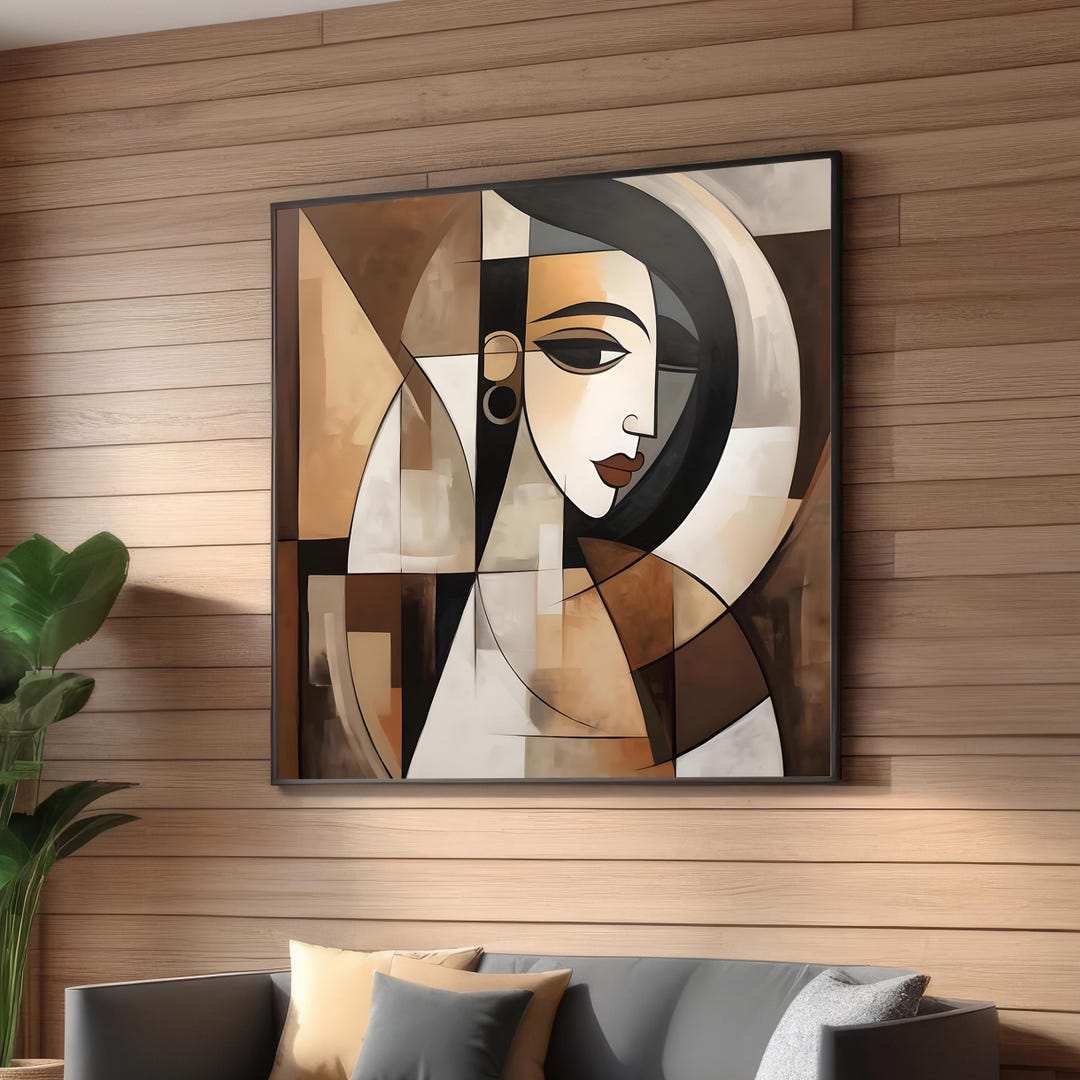 Modern Cubist Female Portrait Canvas Print - Abstract Geometric Art ...