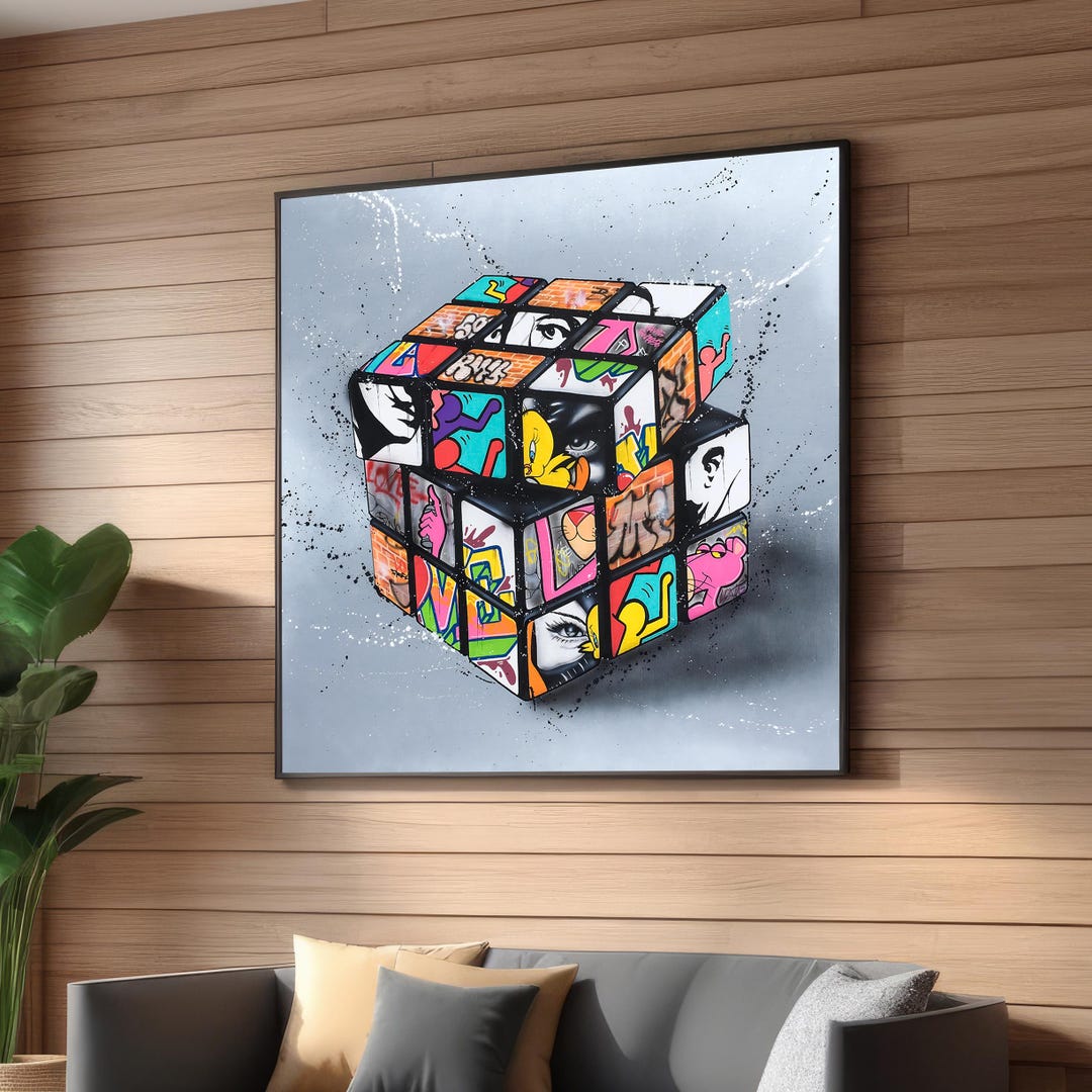Graffiti Rubik's Cube Canvas Wall Art - Urban Street Art Pop Culture ...