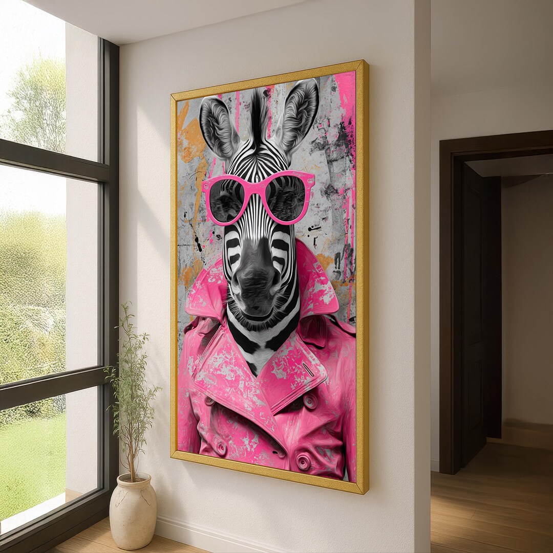 Cool Zebra Wall Art – Pop Art Canvas Print With Pink Trench Coat ...