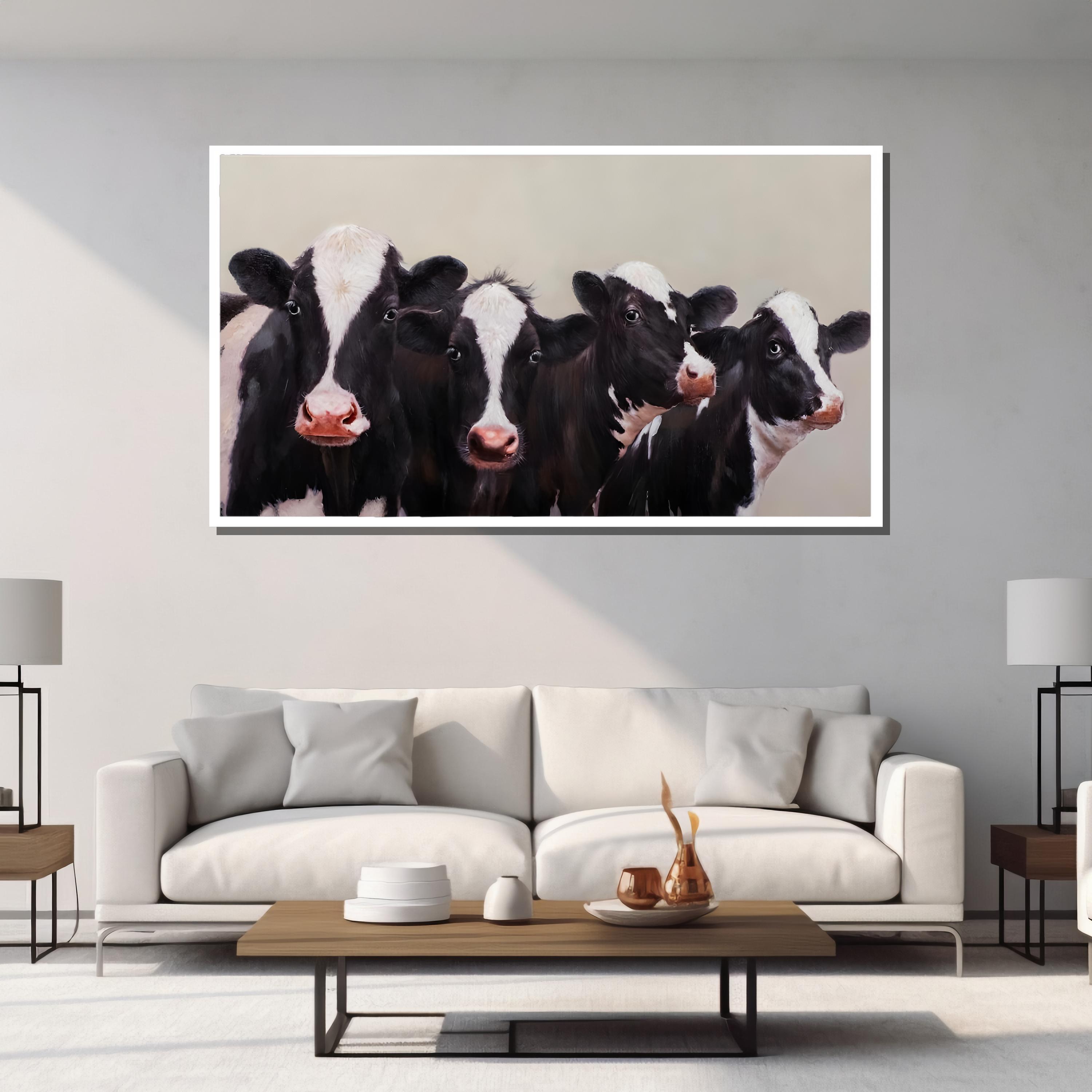 Curious Holstein Cows Canvas Art Print - Realistic and Charming Farm ...