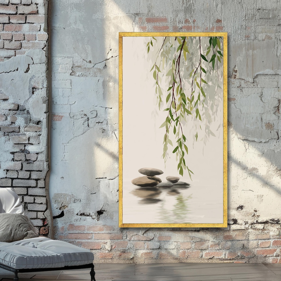 Weeping Willow Zen Stones Wall Art – Minimalist Nature Canvas ...