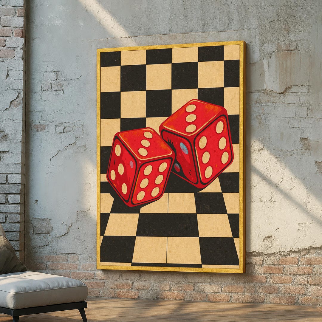 Retro Dice Wall Art Print - Pop Art Red Dice on Checkerboard Floor ...