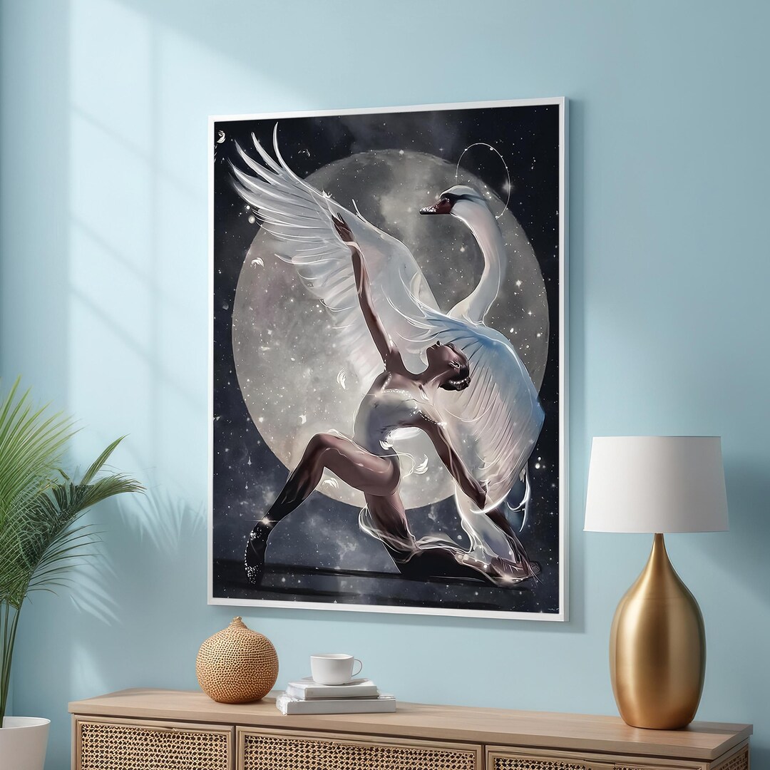 Swan and Ballerina Dream Art - Celestial Ballet Canvas - Graceful Dance ...