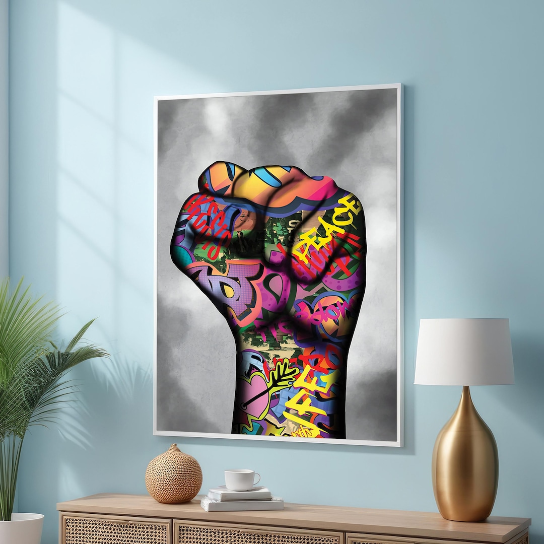 Power Fist Graffiti Art Canvas – Vibrant Urban Street Art, Symbol of ...