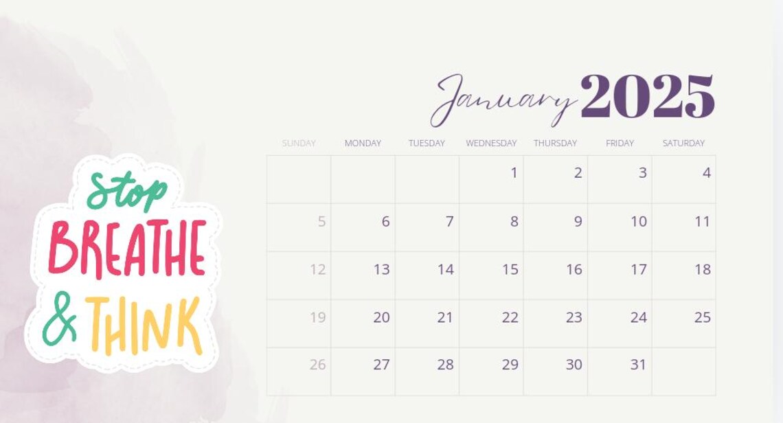 2025 Positive Affirmation Digital Calendar Printable Daily Motivational ...