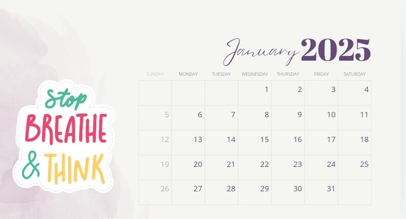 2025 Positive Affirmation Digital Calendar Printable Daily Motivational ...