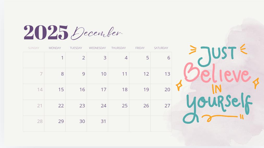 2025 Positive Affirmation Digital Calendar Printable Daily Motivational ...