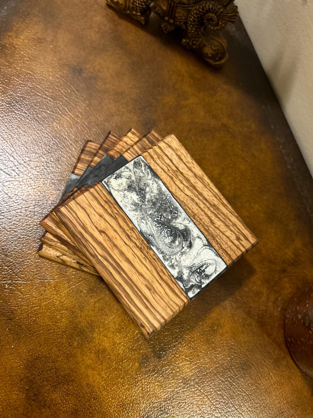 Zebra Wood Coasters With Epoxy Stripe Set of 4 Unique, Modern Coasters ...
