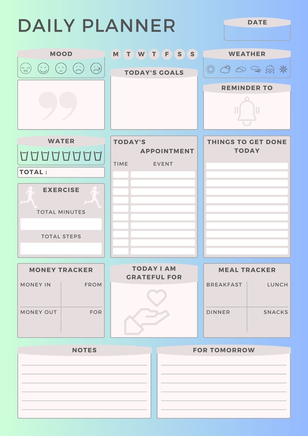 Customizable Daily Planner Template - Etsy