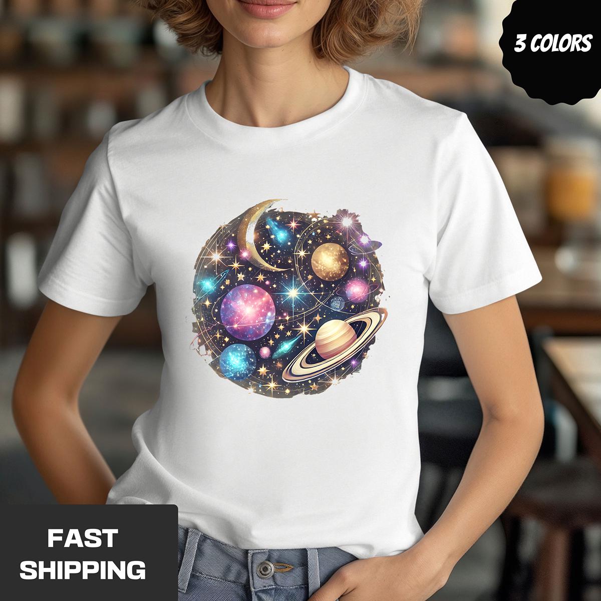 Celestial Stars Moon and Planets Shirt, Astronomy Shirt, Aesthetic ...