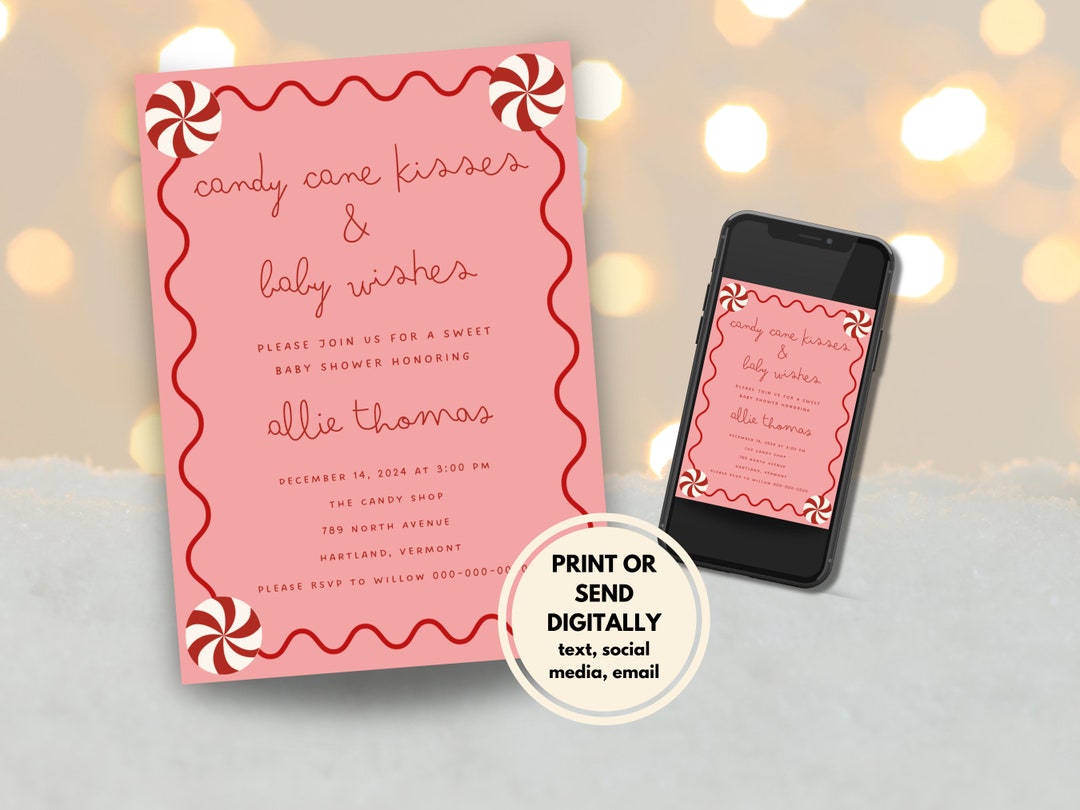 Candy Cane Baby Shower Invitation, Girl Baby Shower Invitation ...