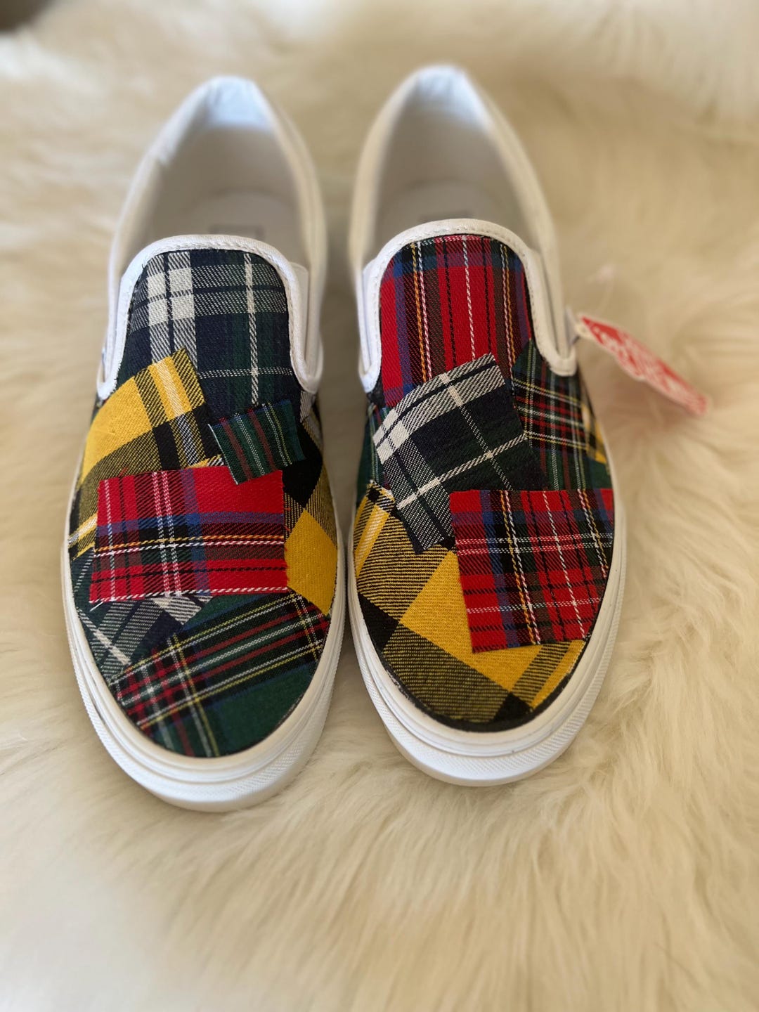 Plaid Patchwork Flannel Print Vans Classic Slip-ons - Etsy