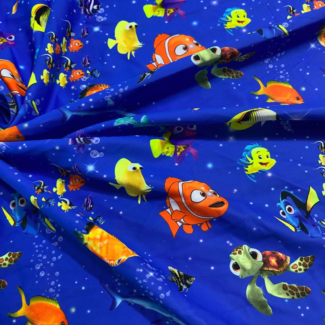 4-way Stretch Print Nylon Spandex Fabric Animated Fish Print I 60 ...