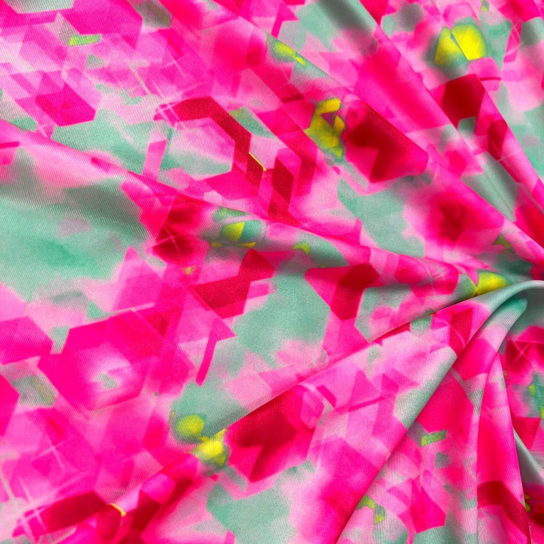 4-way Stretch Print Nylon Spandex Fabric I Neon Hot Pink Geometric ...