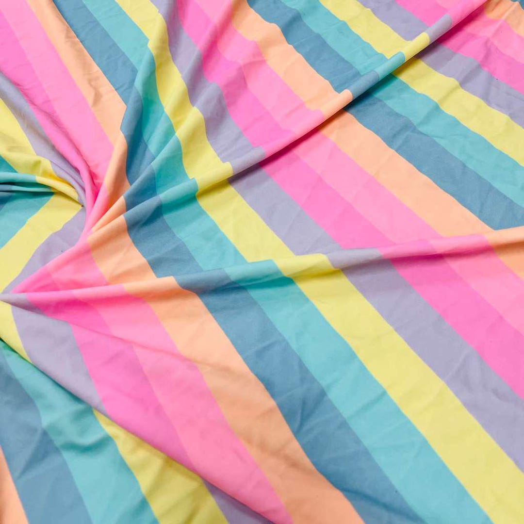 Colored Barbie Pastel Stripes Print 4-way Stretch Nylon Spandex Fabric ...