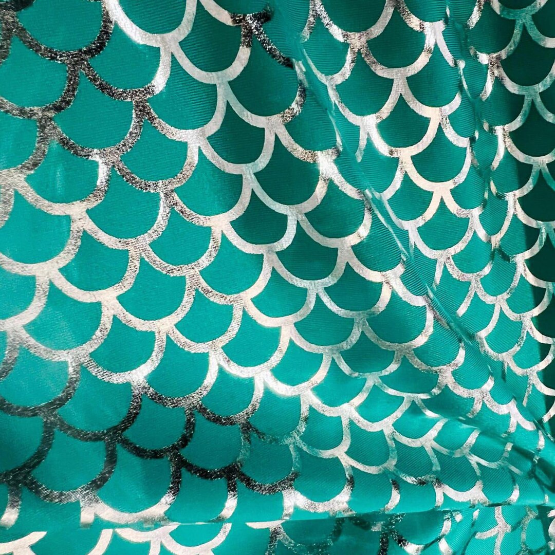 Aqua Scales Metallic Print 4-way Full Stretch Spandex Fabric 60" Width ...