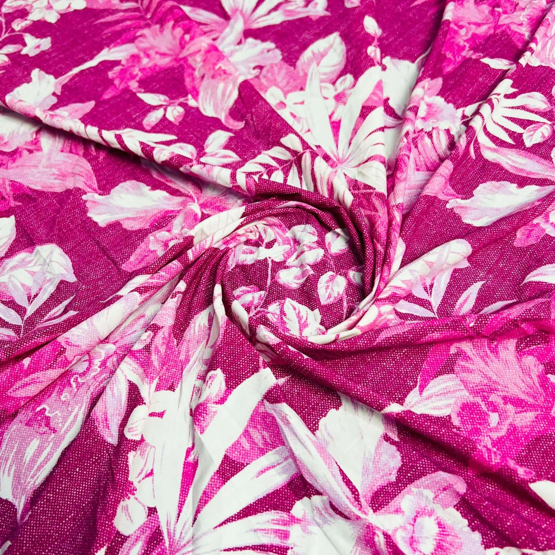 Spandex White Flowers Pink Background Print 4-way Stretch I Nylon ...
