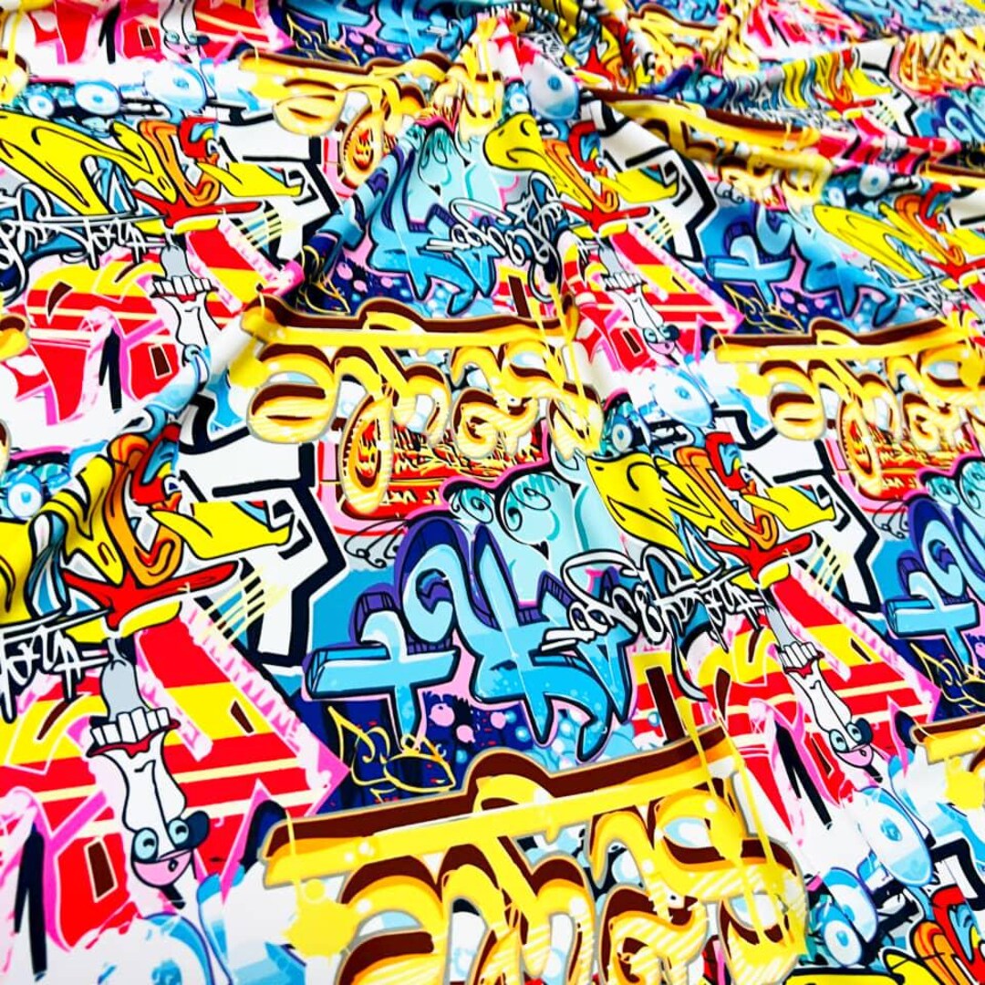 Graffiti Print 4-way Stretch Print Spandex Fabric 60" Width Sold by the ...