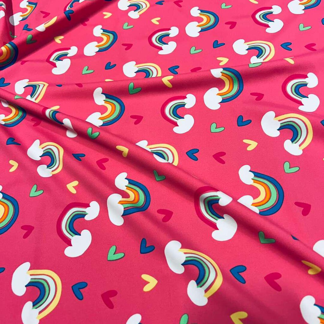 Animated Rainbow and Hearts Print 4-way Stretch Nylon Spandex Fabric 60 ...