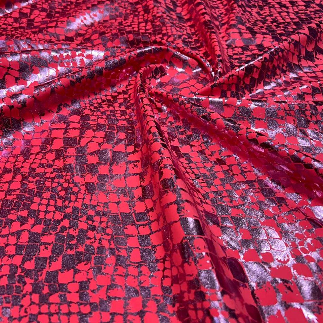 Animal Print Metallic Vibrant Red Snake Spandex 4-way Stretch I Fabric ...