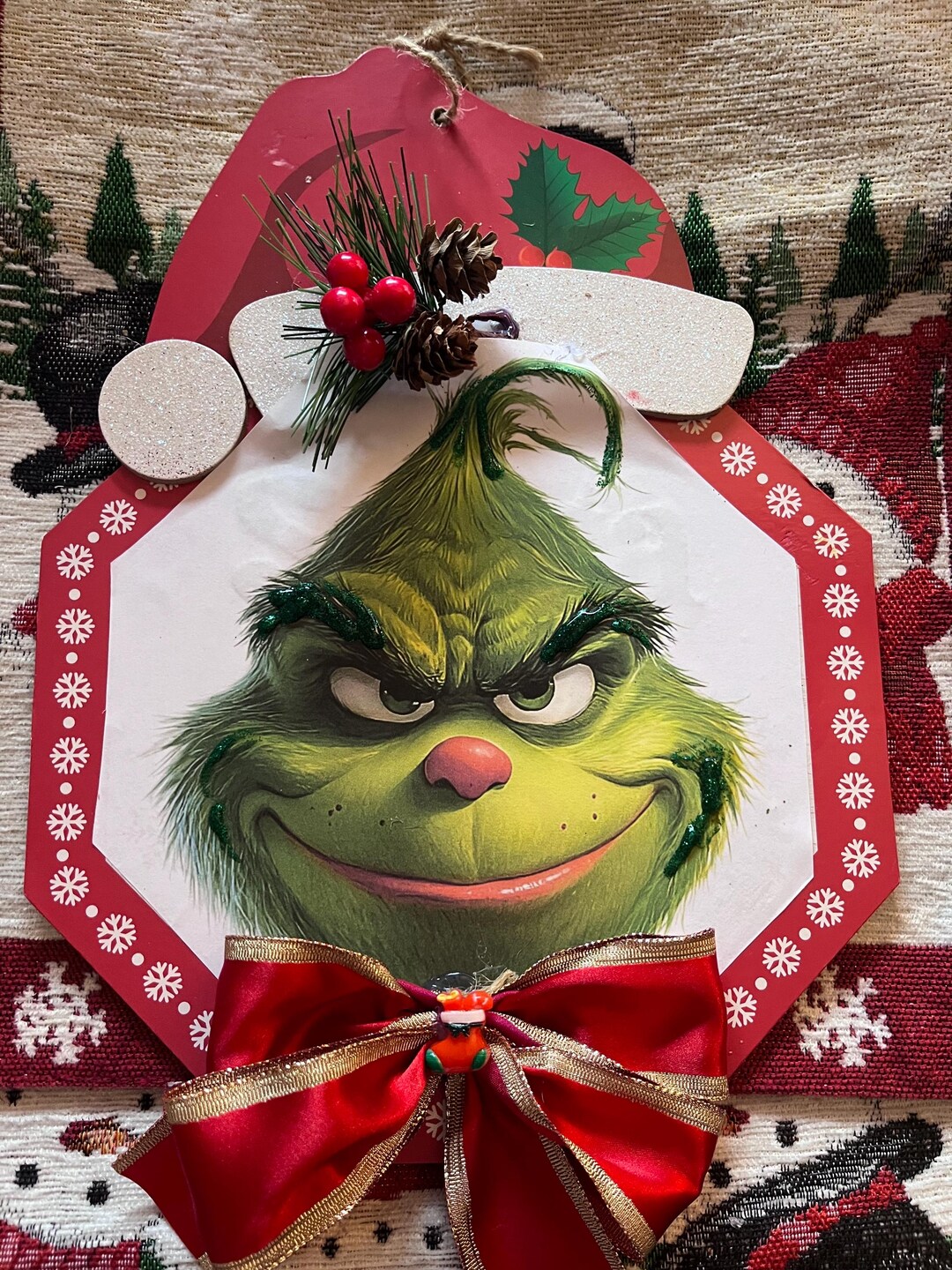 Nasty Mr. Grinch Holiday Decor, Mean Grinch Wall Decor, Chunky Green ...