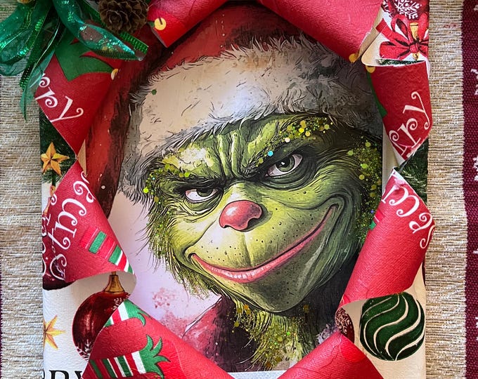 Nasty Mr. Grinch Busted Canvas, Mean Grinch Wall Decor, Chunky Green ...
