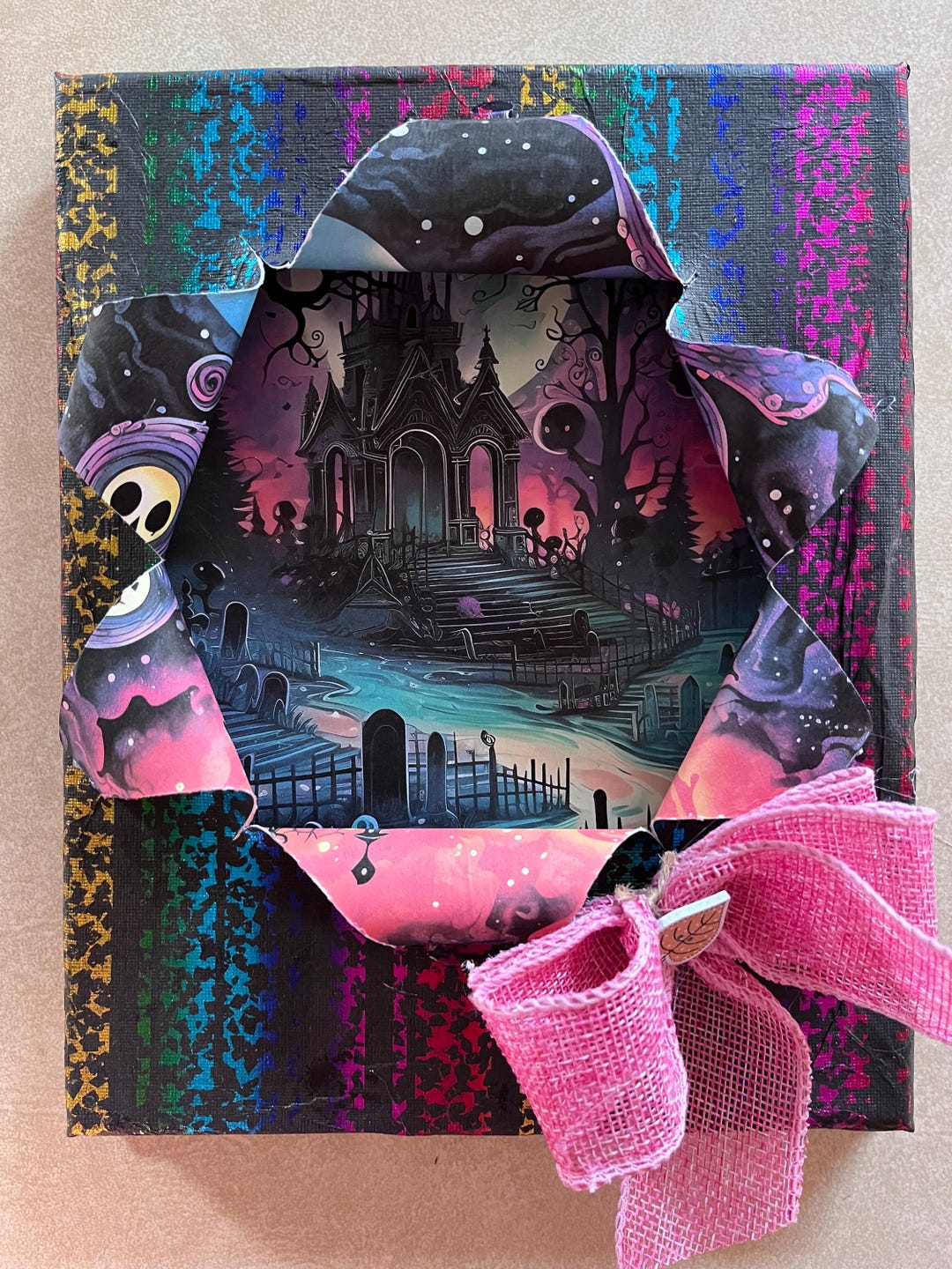 Halloween Haunted House Busted Canvas, Spooky Wall Decor, Creepy House ...