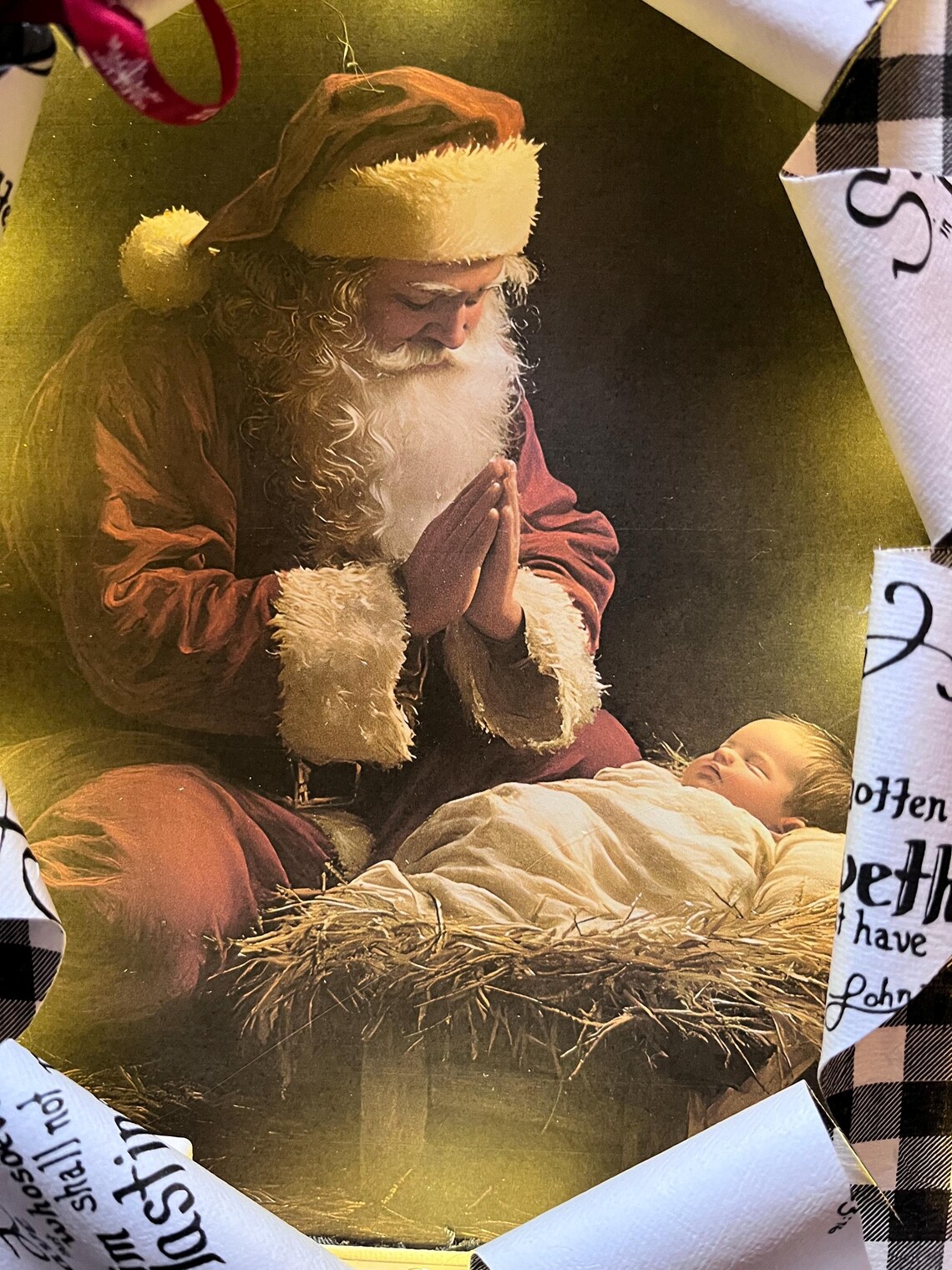 Santa Kneeling, Praying Santa Lighted Busted Canvas | Christmas Home ...