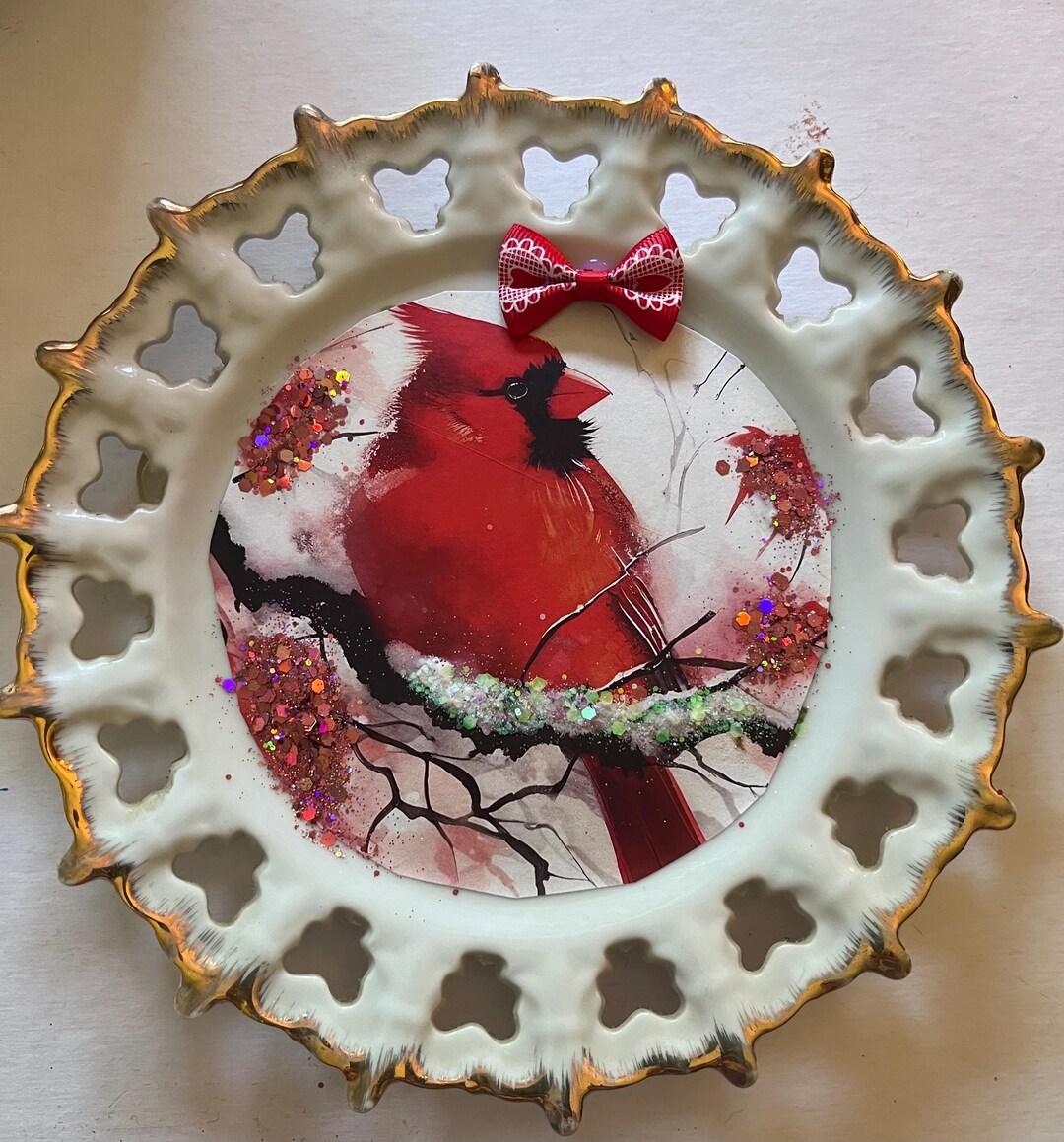 Shabby Chic 8 Circumference Decorative Winter Cardinal Plate Beautiful ...