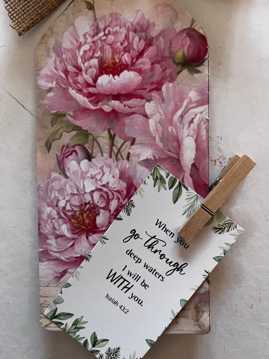 Lovely Peony Decoupage Paddle Shape Wall Hanging| 9.5” Long| 3” Wide ...