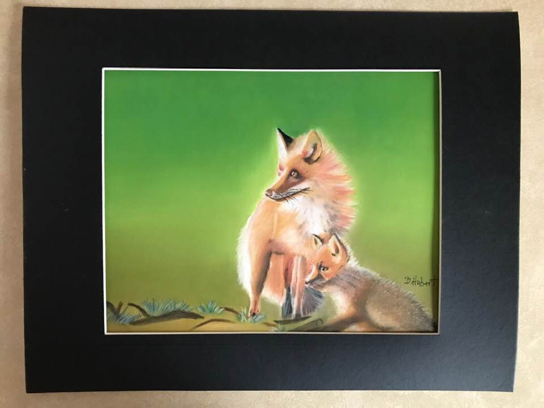 Red Fox and Cub, a 9" X 12' Original Pastel Painting, Featuring a ...