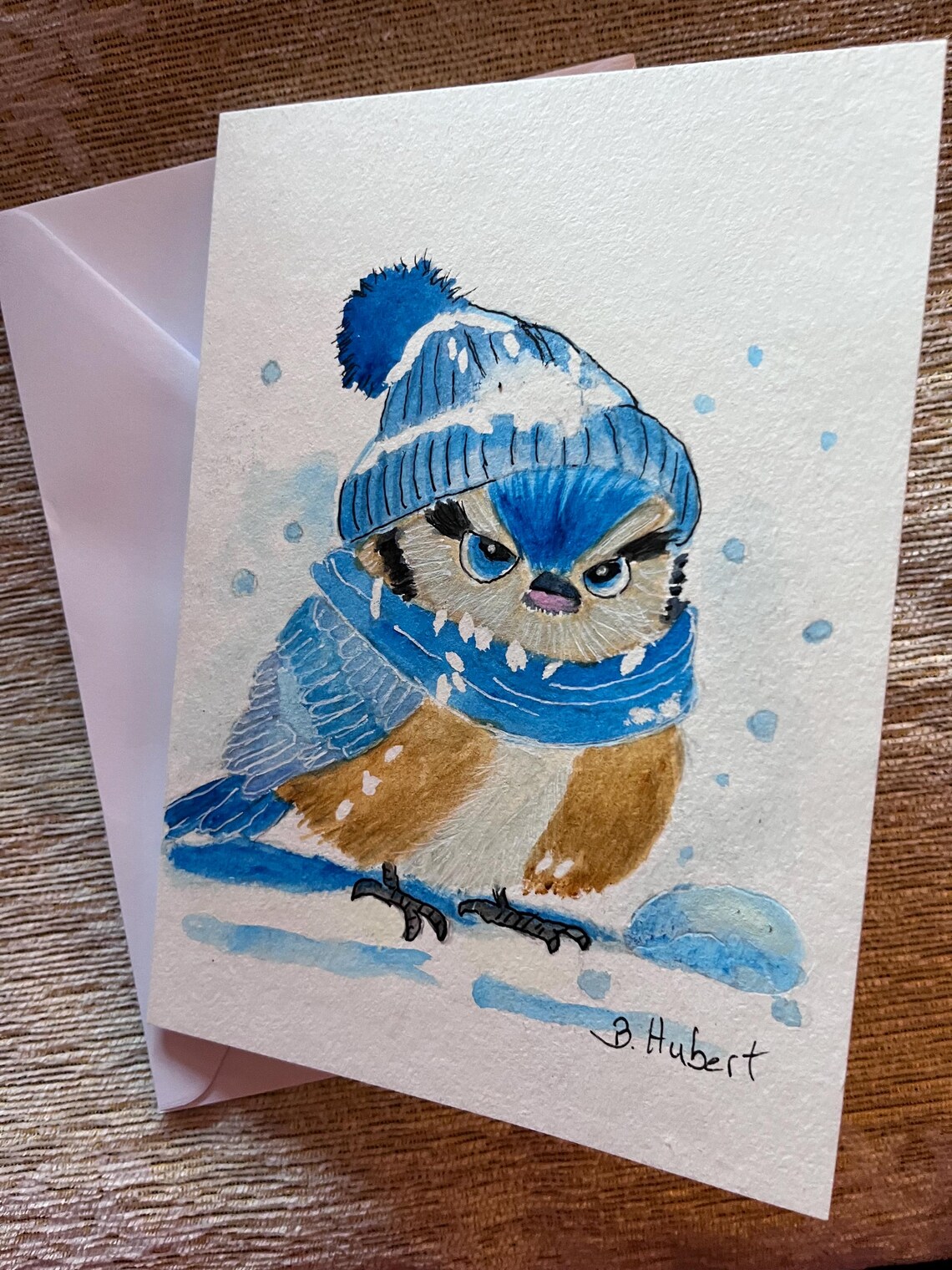 Grumpy Bluebird Original Watercolor Christmas Notecards With Envelope ...