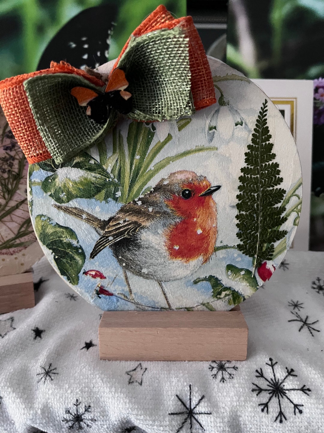 Shabby Chic Christmas Robin Decoupage 5” Circle Home Decor| Robin in ...