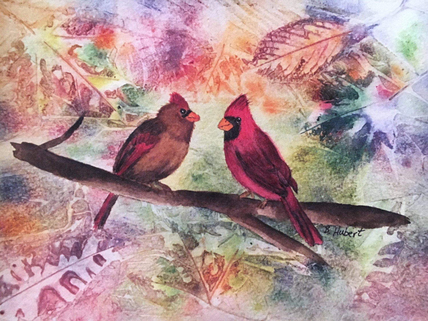 Autumn Splendor, Two Cardinals, is a 9" X 12" Digital Print of Original ...