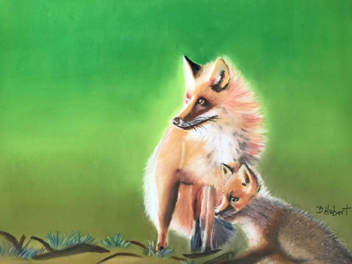 Red Fox and Cub, a 9 X 12' Original Pastel Painting, Featuring a Female ...