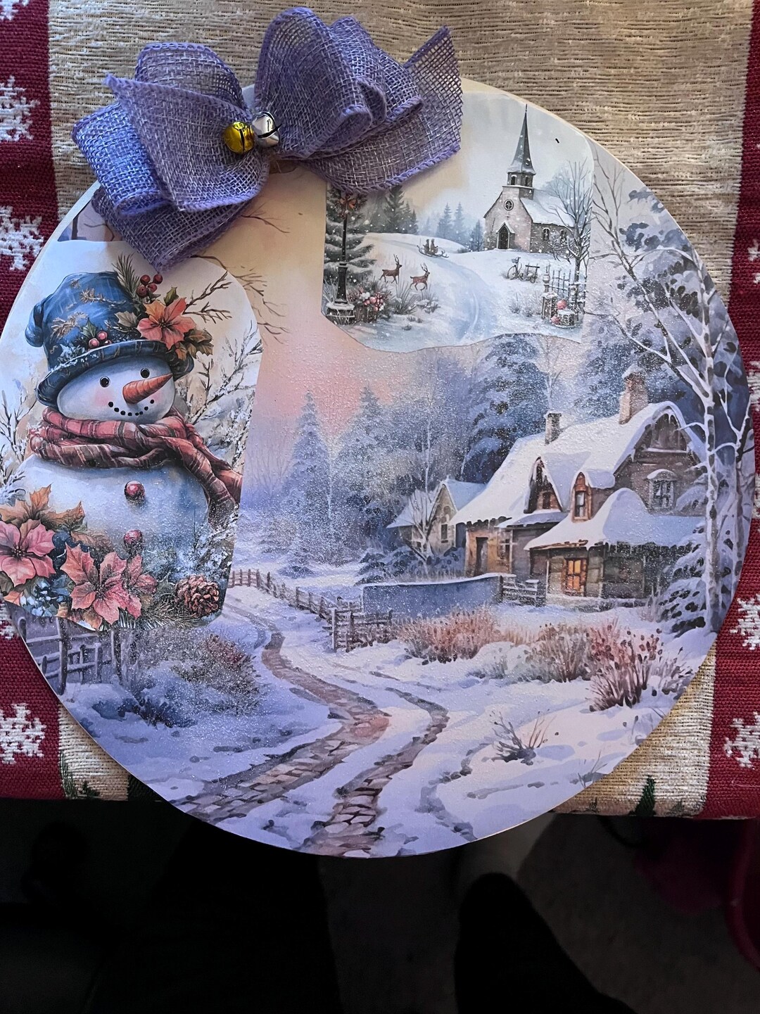 Shabby Chic “january” Decoupage 12” Circle Dooor | Winter Scene With ...