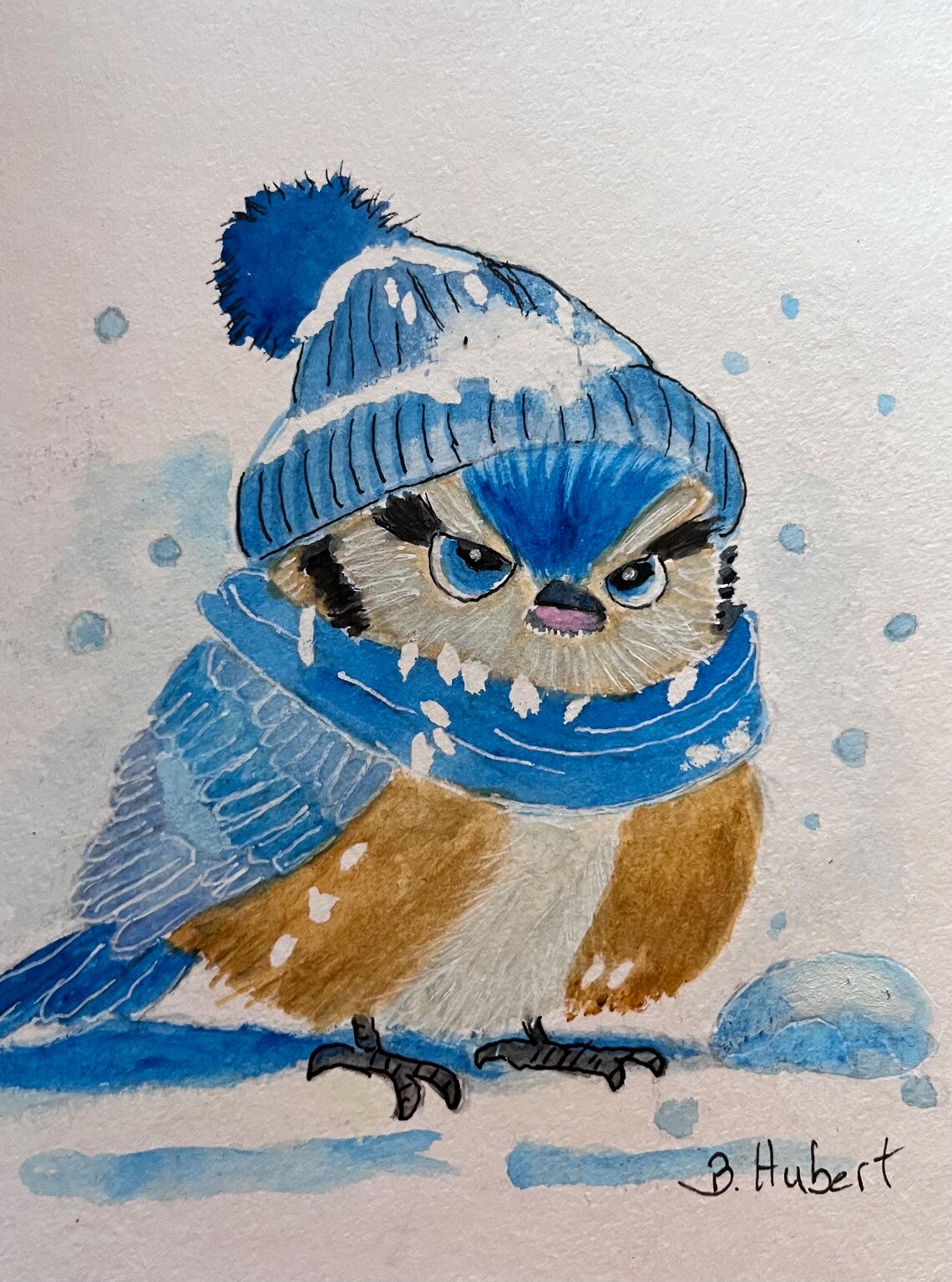 Grumpy Bluebird Original Watercolor Christmas Notecards With Envelope ...