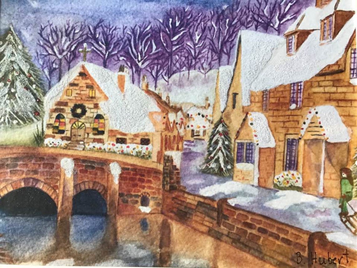 Christmas Village, a 9" X 12" Digital Print of My Original Watercolor ...