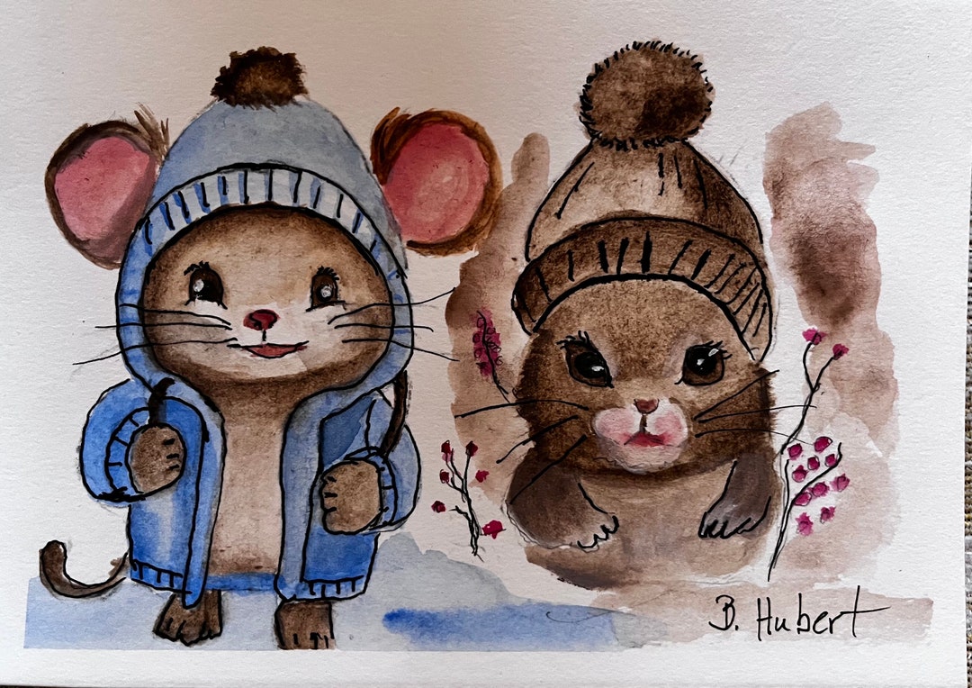 Sweet Winter Mice in Winter Clothes| Hand-painted 5 X7 Blank Notecards ...