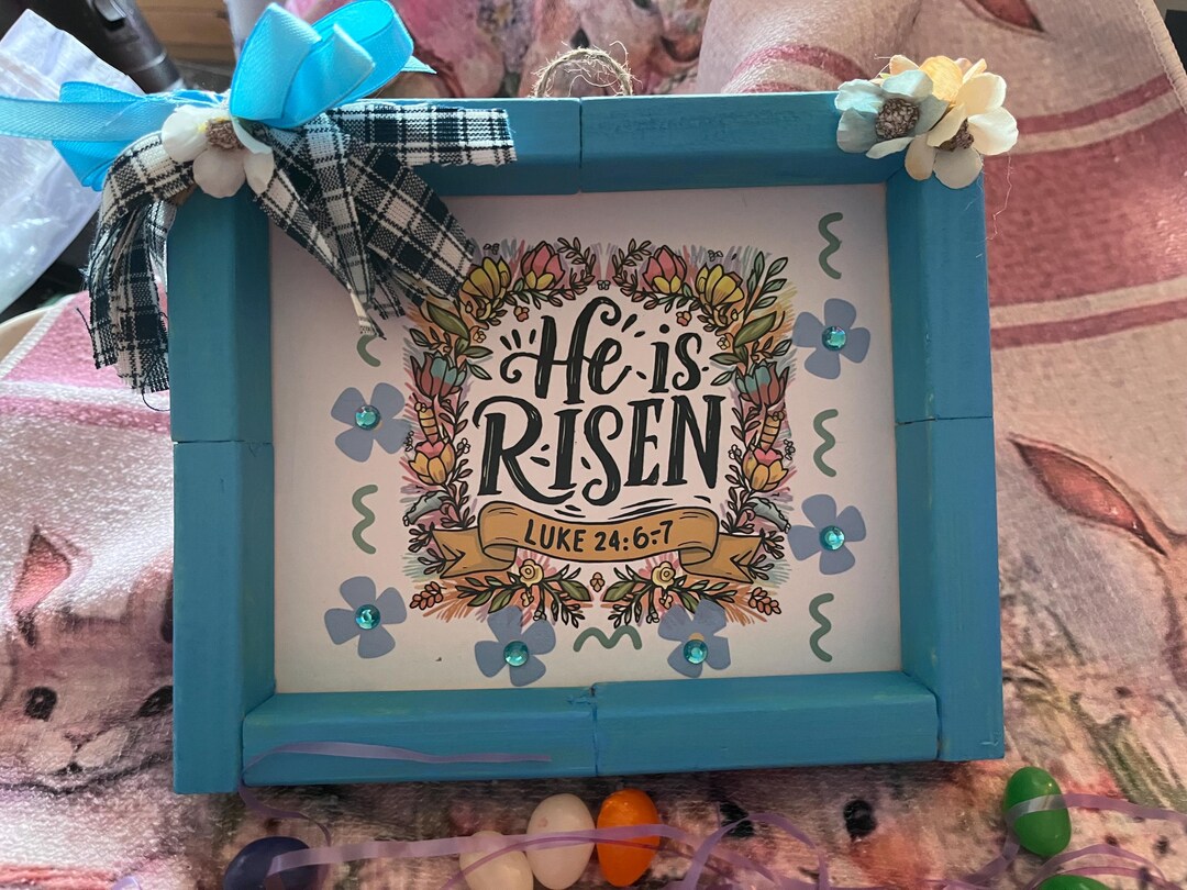 He is Risen Jenga Block Sign in Blue| Christian Easter Decor| Rub off ...