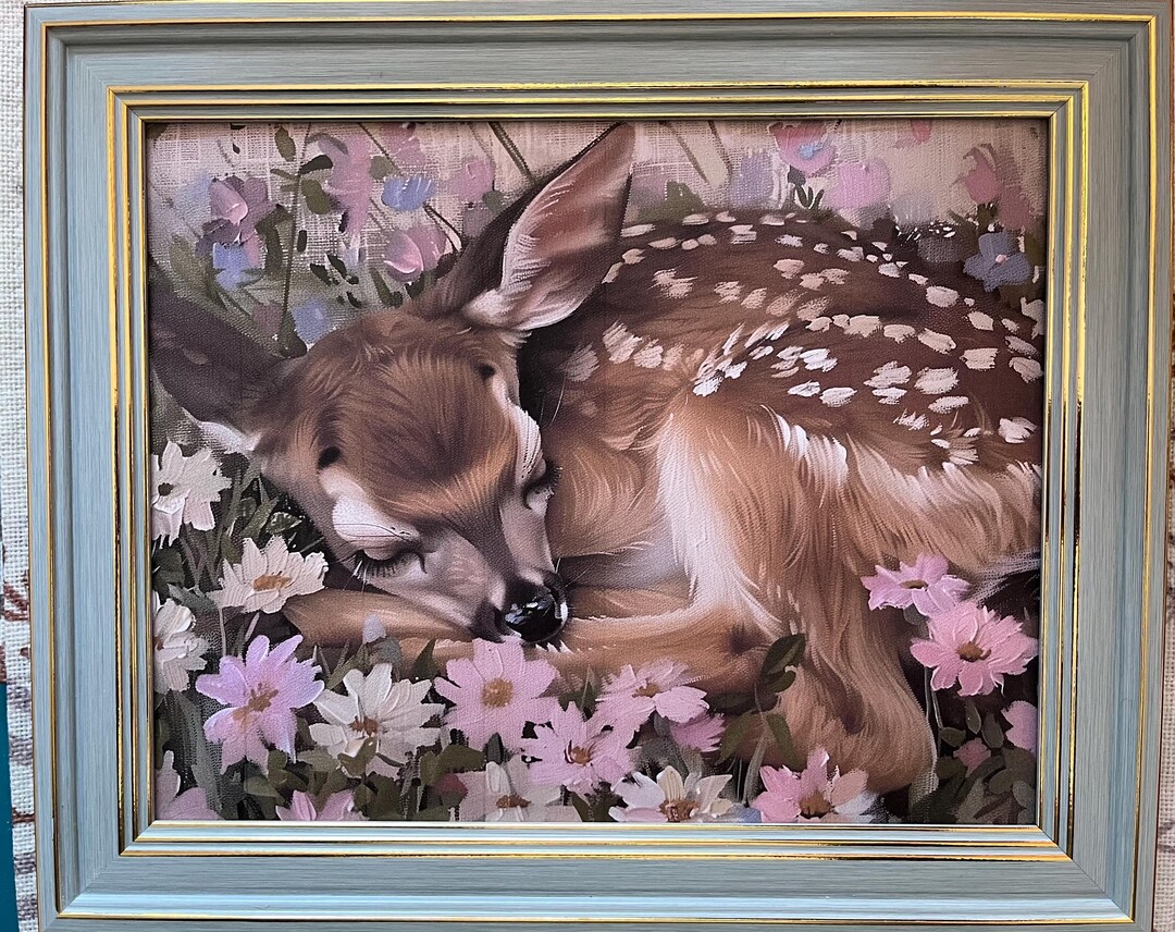 Vintage Sleeping Fawn Print| Fawn Sleeping in Wildflowers | Wall Decor ...