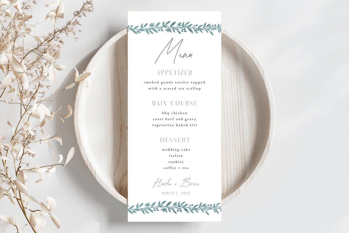 Blooming Border Wedding Menu Template, Floral Border Printable Wedding ...