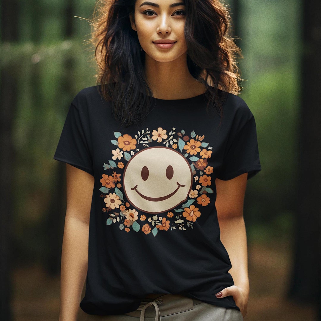Retro Smiley Face Floral PNG: 70s Spring Vibes Shirt Sublimation Design ...