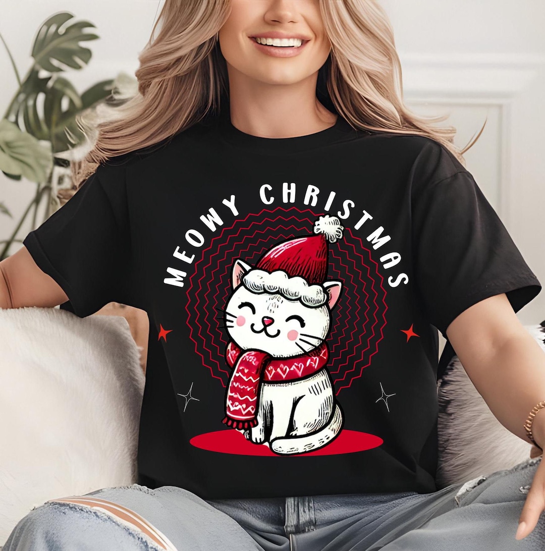 Funny Christmas Cat PNG, Meowy Christmas PNG, Cute Adorable Christmas ...