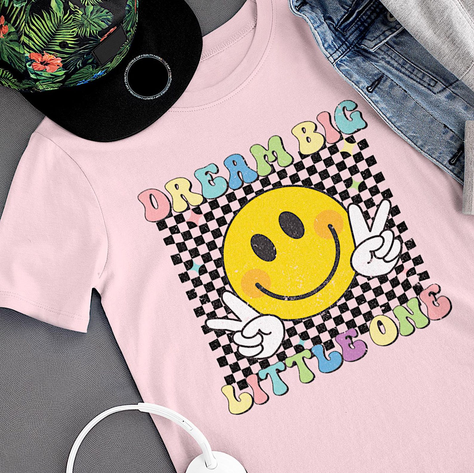 Big Dreams Smiley Face Kids T-shirt PNG: Retro, Motivational ...