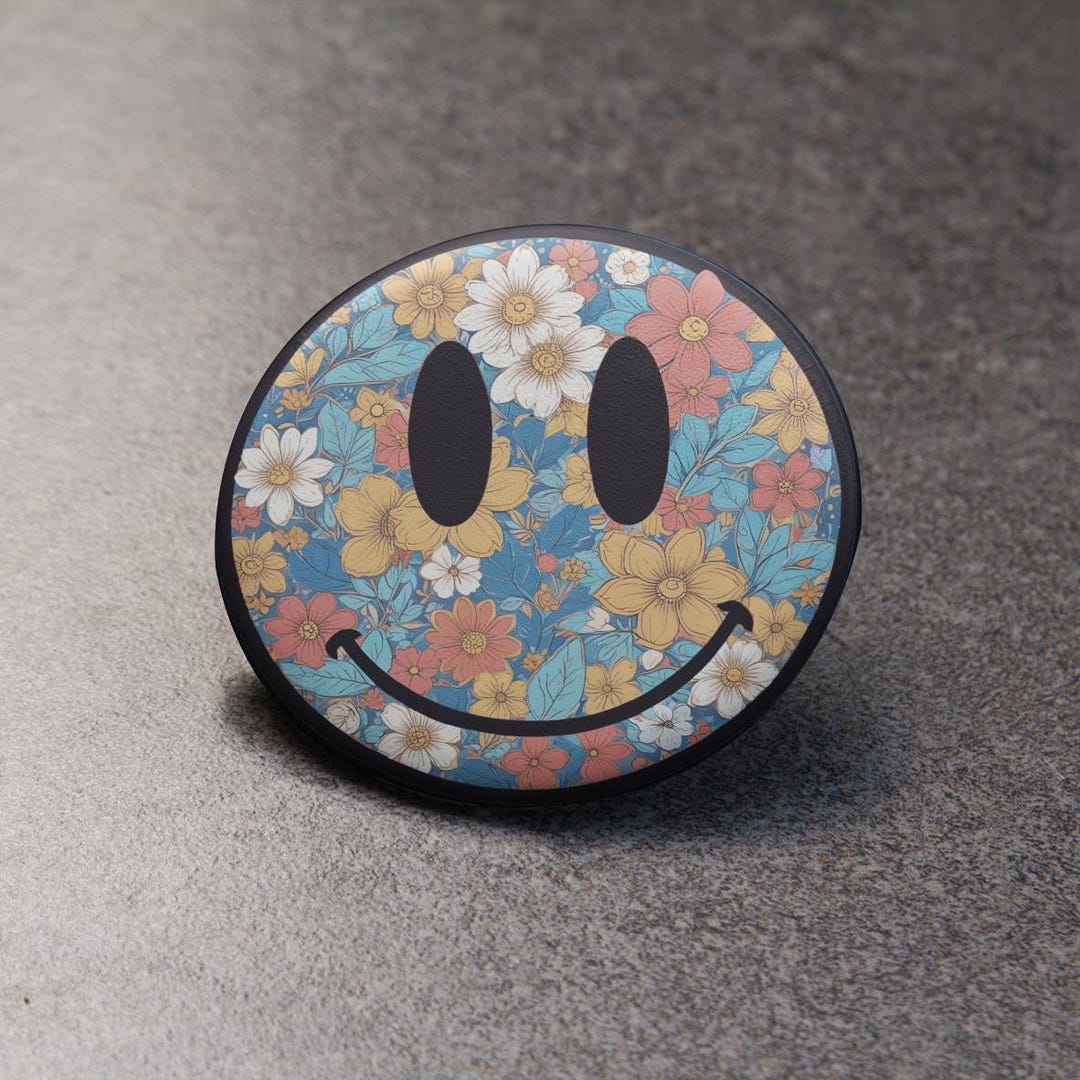 Smiley Face Retro Floral Pin Button Vintage Smiley Pin Button Winter ...
