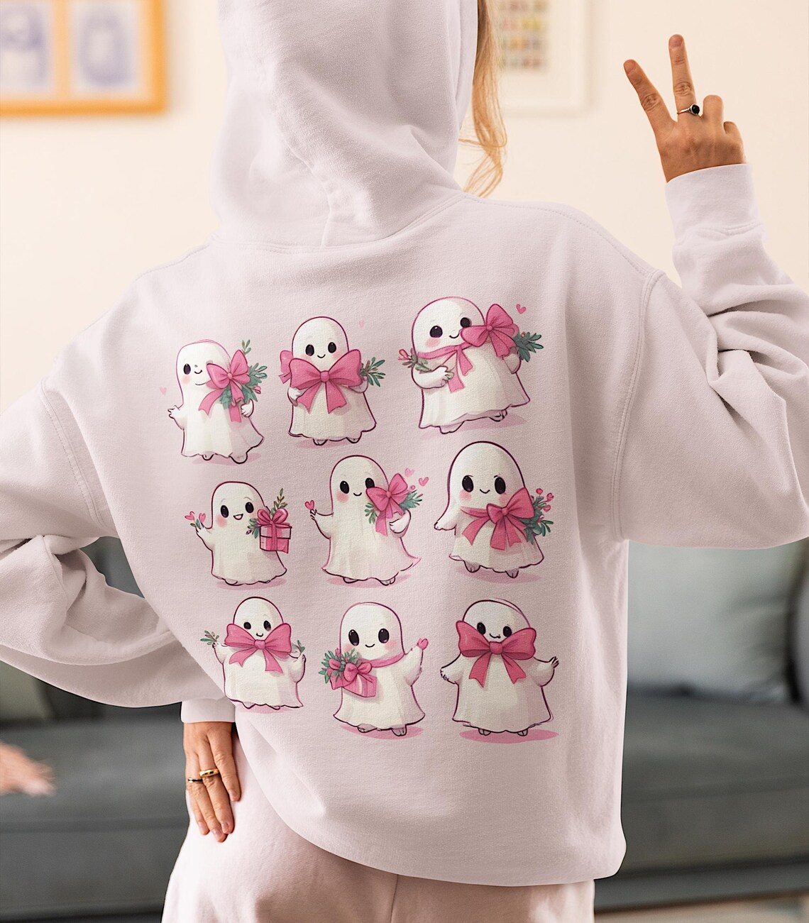 Pink Ghosts PNG Kawaii Valentine Ghosts Collage Bows Flowers Pastel ...
