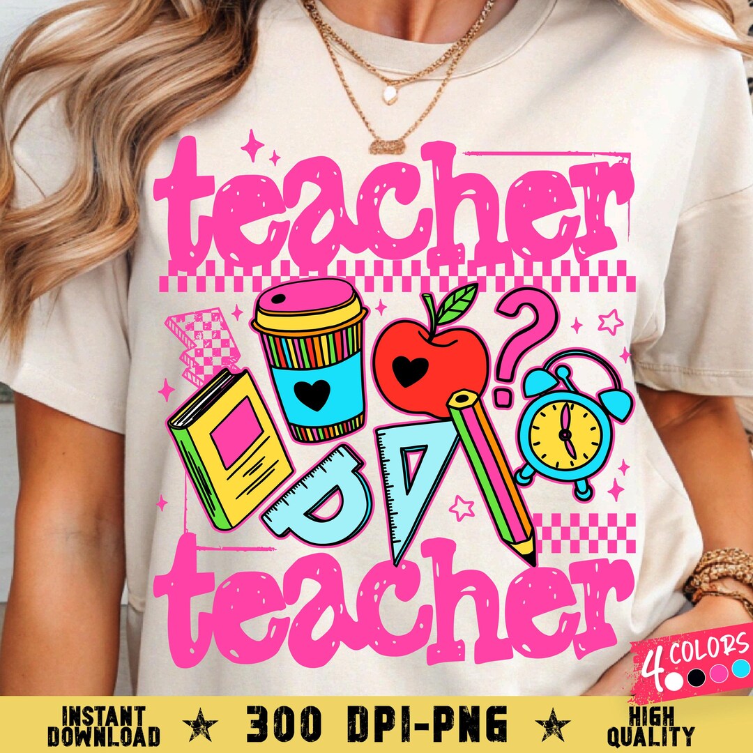 Retro Teacher PNG | Fun Back to School Sublimation Design With Coffee ...