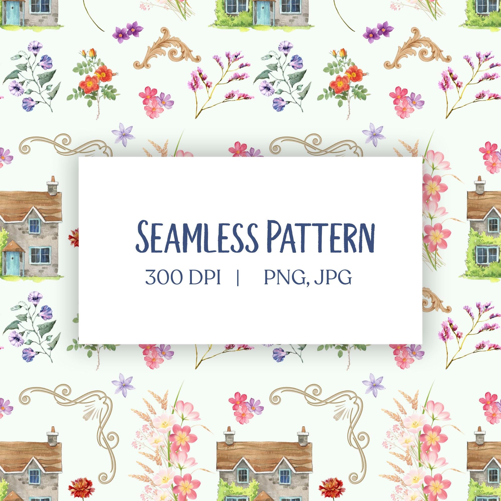 Cottagecore Seamless Pattern | Wildflower Cottage Design | Pastoral ...